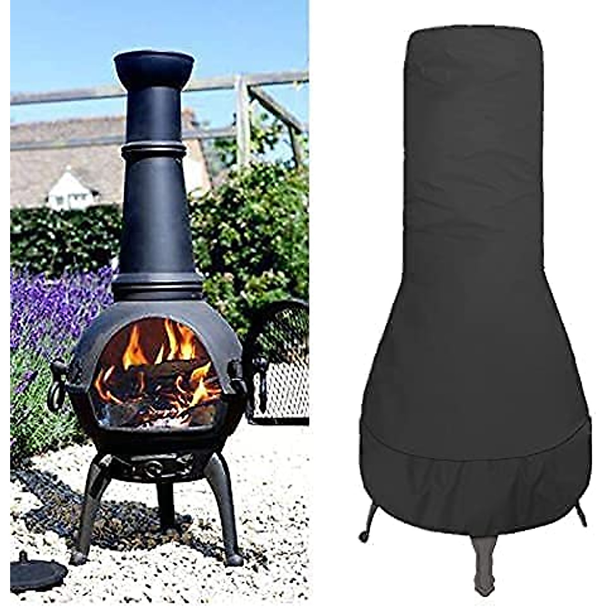 Aurragiy Chiminea Cover Patio Chiminea Cover Waterproof Durable Oxford Fabric Heavy Duty Outdoor Fire Pit Cover Garden Heater Cover for Backyard Garden Fireplace 48x48x24 Inch (Black)