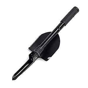 Jipemtra Gardening Folding Shovel Military Camping Shovel Survival Gear Entrenching Tool with Carrying Pouch Metal Handle for Camping Trekking Gardening Fishing Backpacking Snow (Black)