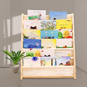 Qiucenmium Bookshelf for Kids, Baby Bookshelf with 6 Tier, Sling Bookshelf for Kids Bookshelf for Kids Bedroom Playroom Toy Storage(29.5x11.8x31.1inch)