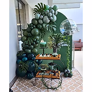 Chamrrille Green Balloon Garland Arch Kit with Double Balloons, Pearl White and Green Balloons, Dark Green and Black Balloons, Emerald Green Balloons for Birthday Baby Shower Wild One Party Decorations