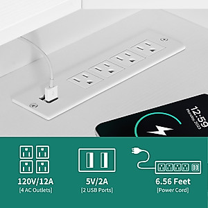 YITAHOME L Shaped Desk with Drawers, 60” Computer Desk with Power Outlets & Lift Top, Home Office Desk with File Cabinet & LED Lights, Height Adjustable Desk, White