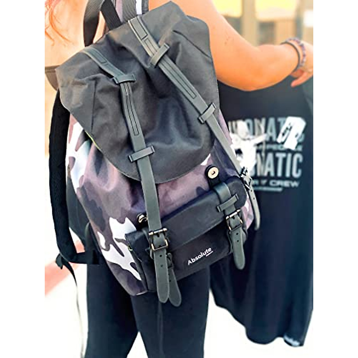 Stylish Camo Laptop Travel Backpack for Men & Women - Roomy 18x13" with Drawstring, 2 Magnetic Buckles, Tablet Pocket with Elastic Closure, Front Pocket. Water Resistant Durable Canvas