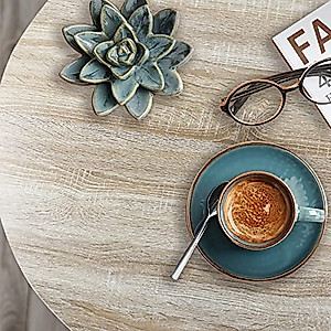 Round Coffee Table, Modern Small Coffee Table Sofa Table Tea Table for Living Room, Office Desk, Balcony, Wood Desktop and Metal Legs, 23.6inch White Oak