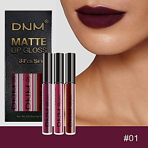 DNM 3Pcs Dark Purple Red Rose pink Matte Liquid Lipstick Sets for Black Women Matte Matt Lipstick Lip Stain Long Lasting Waterproof 24, labial mate larga duracion 24 labiales mate 24 horas originales