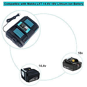 Lasica Replacement for Makita 18V Battery Dual Fast Charger DC18RD, Compatible with Makita 18V or 36V (18V X2) LXT BL1850-2 BL1830 BL1840 BL1860 BL1815 BL1430 Drill Chainsaw Power Tool Battery Charger