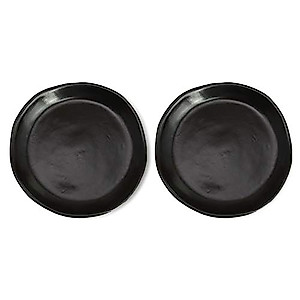 roro Ceramic Stoneware Hand-Molded Modern Uneven Minamalist Matte Black Appetizer Plate Set of 2