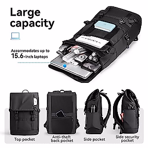 Muzee Vintage Laptop Backpack for Men, Travel Backpacks with USB Charging Port,Roll Top Backpack Fits 15.6Inch PC