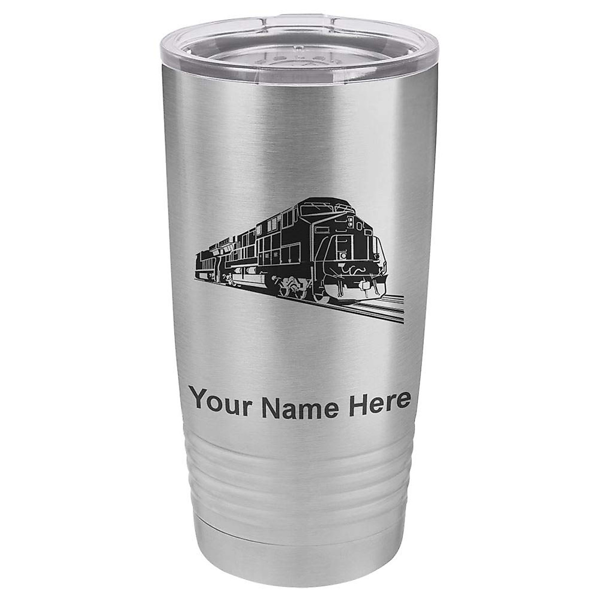 LaserGram 20oz Vacuum Insulated Tumbler Mug, Freight Train, Personalized Engraving Included (Stainless Steel)
