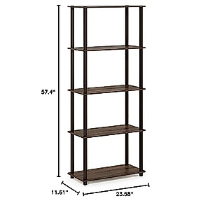 Furinno Turn-N-Tube 5-Tier Multipurpose Shelf / Display Rack / Storage Shelf / Bookshelf, Round Tubes, Walnut/Brown
