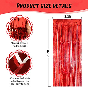 Accevo Red Party Streamers 3Pack Metallic Foil Fringe Curtains Streamers 3.3x8.2 Tinsel Streamers for Parties Valentine's Day Christmas Carnival Xmas New Year Decorations Casino Theme Party Decor