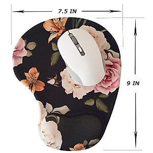 Floral Aesthetic Portable Mouse Pad Computer Sublimation Mouse Pads Small 3D Gel Mouse Pad with Wrist Support Black
