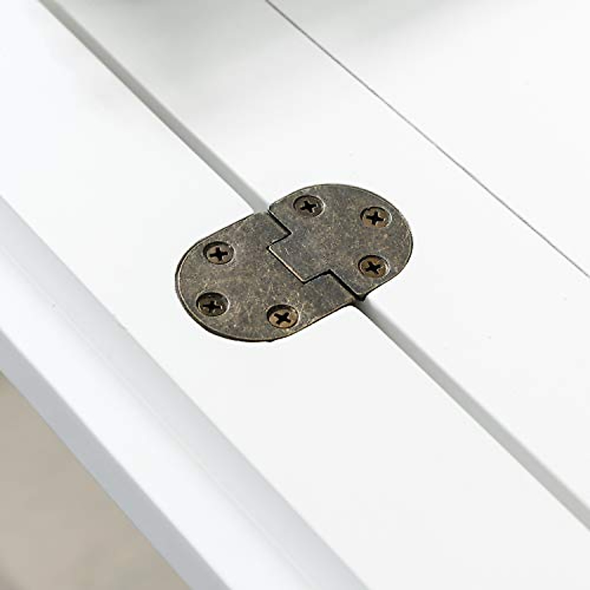 Leick Home 85405 Oval Metal Leg Desk with Drop Front Keyboard Drawer, Cottage White/Gold