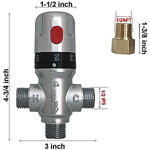Atmama Three-way Thermostatic Mixing Valve,1/2NPT Connections,Solid Brass