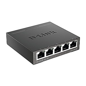 D-Link Ethernet Switch, 5 Port Gigabit Unmanaged Metal Desktop Plug and Play Compact (DGS-105),Black