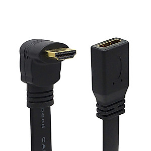 CERRXIAN 1FT Flat Slim High Speed HDMI Extension Cable A Female to 90 Degree Down Angle A Male Cord