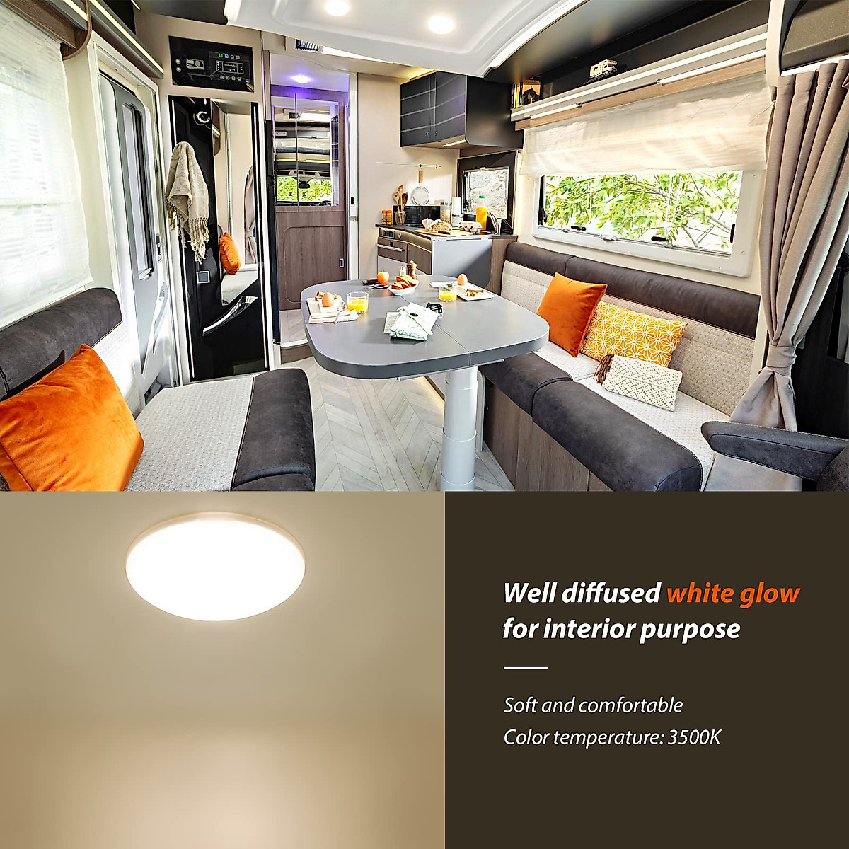 Dream lighting 12V Ceiling Light Fixtures RV Camper Interior Dome Ligh Soft White Lighting 3500K Pack of 6