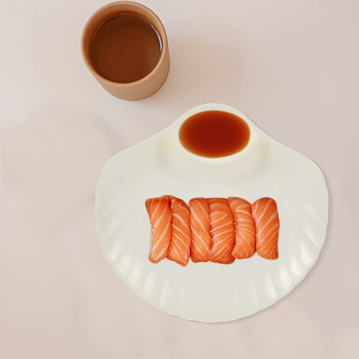 UPKOCH Movie Night Snack Trays 6Pcs Shell Dumpling Plates with Sauce Holder Plastic Sushi Plates Serving Platter Tray French Fries Plate with Sauce Divider For Home Kitchen (White) Serving Dishes