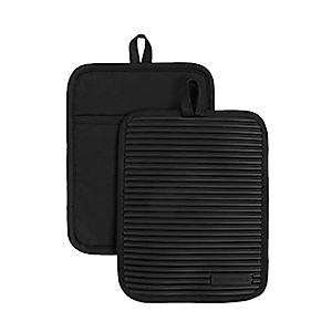 KitchenAid Ribbed Soft Silicone Water Resistant Pot Holder Set, Onyx Black, 2 Piece Set