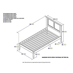 Atlantic Furniture AR8611009 Madison Platform Bed with Open Foot Board, Twin XL, Grey