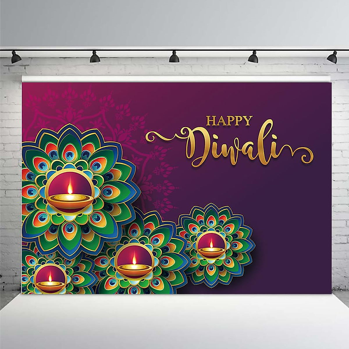 MEHOFOND 7x5ft Happy Diwali Party Backdrop Decorations Indian Diwali Banner Deepavali Festival of Lights Photography Background Hindu Happy Lights Candle Banner Photo Studio Props