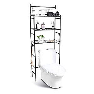L&H UNICO 3-Shelf Wire Freestanding Shelving Unit Over The Toilet Storage Organizer Rack Bathroom Space Saver, Includes 4-Hooks, Black