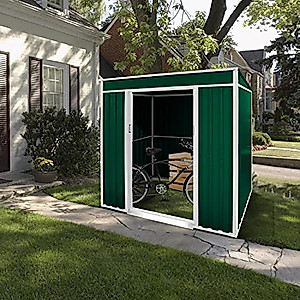 Oakmont Outdoor 4×6 FT Storage Shed Walk-in Garden Tool House with Double Sliding Doors, Steel Cabin Yard Lawn (Green)