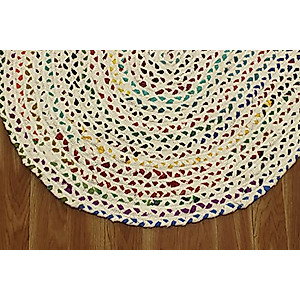 CASAVANI 100% Hand Braided Jute & Cotton Rag Rug Geometric Multipurpose,Multicolor Hard Shape Circle Area Rug Best Uses for Farmhouse,Bedroom,Nursery Room,Kids Room 5x5 6x6 4x4 Feet Round