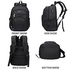 15.6 Inch Padded Laptop Backpack, 32L Business Travel Backpack with USB Charging Port Earphone Port, Waterproof College School Bag with Anti Theft for Men, Black