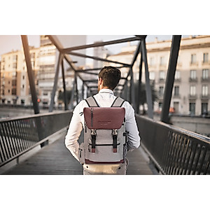 TENYBO Backpack And small Bag With Lock Included - Carbon Lined Bag And Backpack With Laptop Compartment And USB Port (Grey And Brown) Size 17x12 Inches Gift for Him
