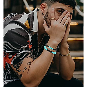 SONNYX 12PCS Beaded Bracelet for Men Women 8mm Adjustable Lava Rock Stone Bracelet Essential Oil Anxiety Aromatherapy Bracelets Jewelry Gifts(Adjustable)