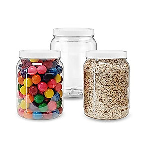 ljdeals 1/2 Gallon 64 oz Clear Plastic Jars with Lids, Large Jars, Wide Mouth Storage Containers, Pack of 3, BPA Free, Food Safe, made in USA