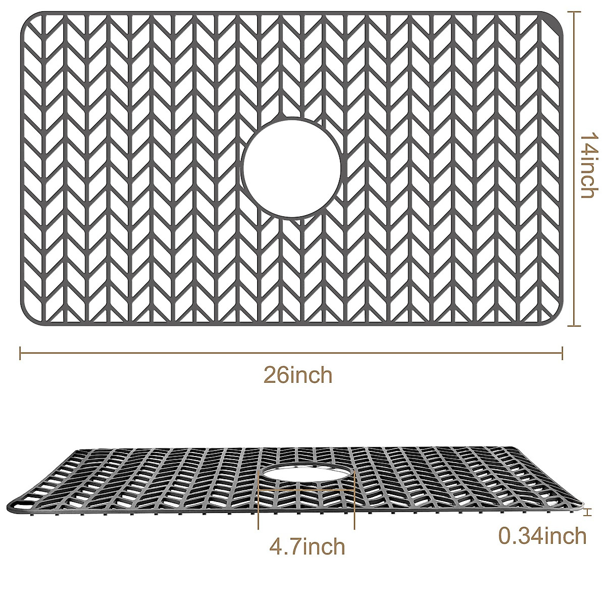 Sink Protectors for Kitchen Sink, Non-slip Silicone Sink Mat for Bottom of Kitchen Sink, 26 x 14 Inches Kitchen Sink Mats Grid with Center Drain for Farmhouse Stainless Steel Ceramic Sink