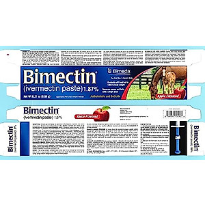 Bimectin Ivermectin 1.87% Paste Wormer Parasites Apple Horse OTC (2 Tubes)