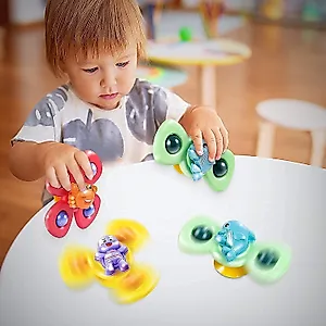 Chylldem Spinning Top Toys with New Upgrade Suction Cup for 6+ Month Boys and Girls, Baby Rattle Toy Set and Gifts for Babies, Crab, Turtle, Dolphin - 3 Count (Pack of 1)