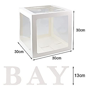 TKOnline Baby Shower Boxes Party Decoration, 4 Pcs Transparent Balloons Boxes Decoration with Letters, Individual Clear Baby Blocks for Boys and Girls,Gender Reveal, Birthday, Party, Bridal Showers