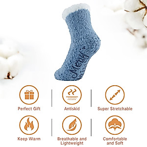 Century Star Womens Fuzzy Socks with Grips Hospital Socks Non Slip Slipper Socks Athletic Fluffy Cozy Gripper Yoga Pilates Socks for Christmas 5 Pairs Mixed Color