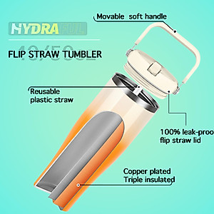 Hydraful 40 oz Tumbler with handle flip straw,Leak Proof Vacuum Insulated Cup Water Bottle Fit in Cup holder for Home,Outdoors,Insulated Stainless Steel Travel Coffee Mug,Keep ice Cold for 34 Hours