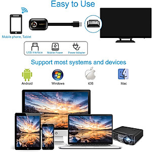 Wireless Display Dongle Adapter, 5GHz+2.4GHz WiFi Portable Display Receiver 1080P HDMI Screen Mirroring Compatible with Miracast/Airplay/Android/iOS/iPhone/iPad/Mac/PC/TV/Monitor