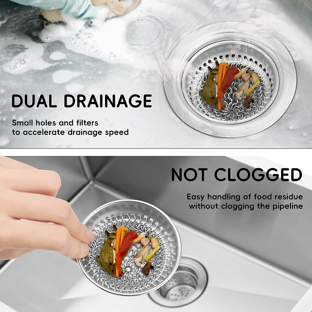 Kitchen Sink Drain Strainer, Wokdada Reversible Insert Mesh Sink Strainer, 304 Stainless Steel Sink Strainer, Clog-free Garbage Disposal Sink Catcher Strainer, 3.19 Inch Sturdy Metal Sink Screen