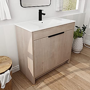 Sybrioka Freestanding Bathroom Vanity with Sink Set, 36" Modern Bathroom Storage Cabinet Vanity with White Ceramic Sink, Large Bath Cabinet with Wood Door and Inset Basin (Oak, 36inch)