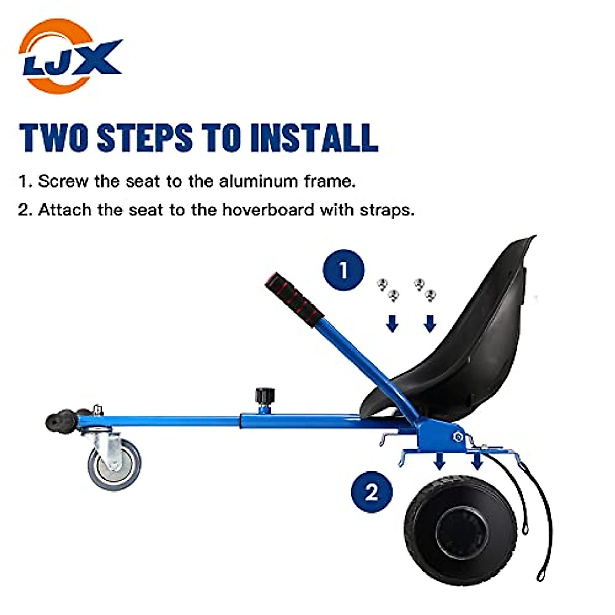 LJX Hoverboard Seat Attachment, Go Kart, Hoverboard Accessories for 6.5” 8” 10” Hoverboard, Wider Seat, Suitable for All Ages (Blue)