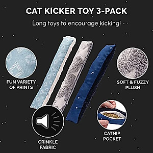 Furhaven 3-Pack Catnip Plush Kicker Cat Toy Set, Refillable - Space Print, 3 Pack