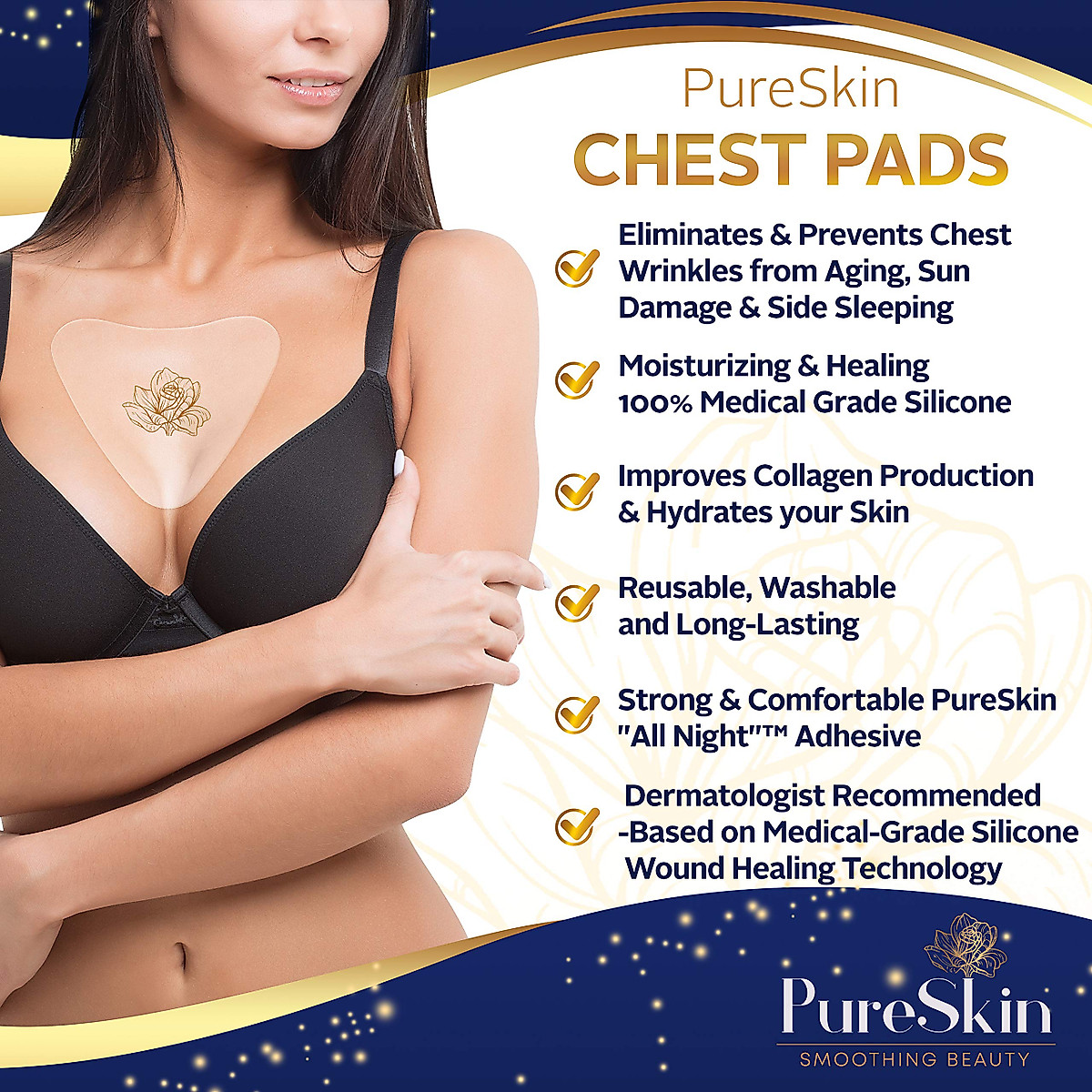 PureSkin Chest Wrinkle Pads-4 PACK -Decollete Anti Wrinkle Chest Pads | Silicone Patches for Wrinkles | Chest Wrinkles from Side Sleeping | Chest Wrinkles | Silicone Chest Pads