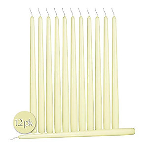 12 Pack Tall Taper Candles - 10 Inch Ivory Dripless, Unscented Dinner Candle - Paraffin Wax with Cotton Wicks - 8 Hour Burn Time