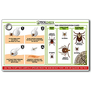 TickCheck Tick Remover Spoon - 3 Pack of Lightweight Tick Remover Tools with Free Tick ID Card & Carabiner (1 Set, 3 Spoons)