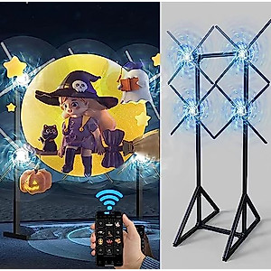 3D Hologram Fan HD Hologram Projector Advertising LED 4 Leaves Tabletop Holographic Fan Display for Business Store Advertising Display Christmas