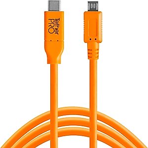 Tether Tools TetherPro USB-C to 2.0 Micro-B 5-Pin Cable | for Fast Transfer and Connection Between Camera and Computer | High Visibility Orange | 15 Feet (4.6 m)