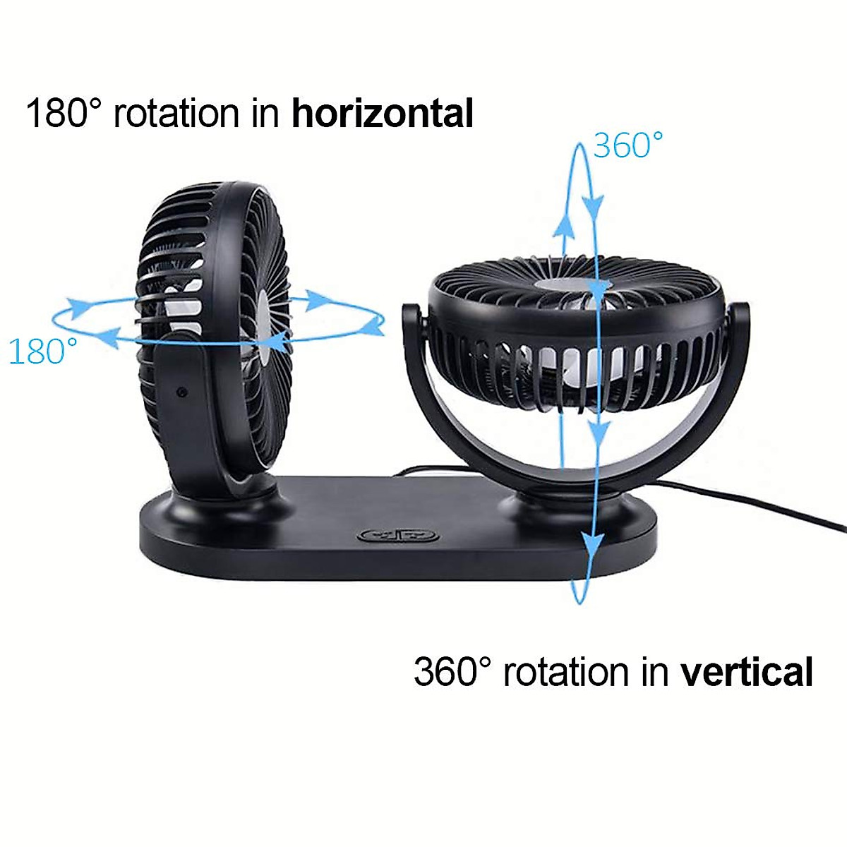 Aoneky 5V 2A 360° Rotating Dual USB Fan - Portable Personal Office Desk Car USB Fan