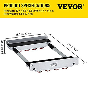 VEVOR All-Terrain Mover Dolly, 30" L x 18.5 "W x 5.5" H Piano Dollies w/ 1874 lbs Load Capacity, Furniture Dolly with 8 Casters, Heavy Duty Alloy Dolly Truck for Heavy Appliance Handling and Moving