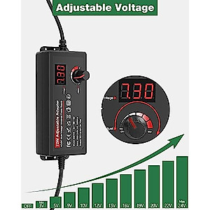 JOVNO Universal Power Supply 3V-24V 3A 72W Adjustable AC/DC Adapter 100~240V AC to DC 5V 9V 12V 15V 19V 20V with LED Display 14 Plugs 1 Reverse Polarity Converter Cable for LED Strips Motors Speaks
